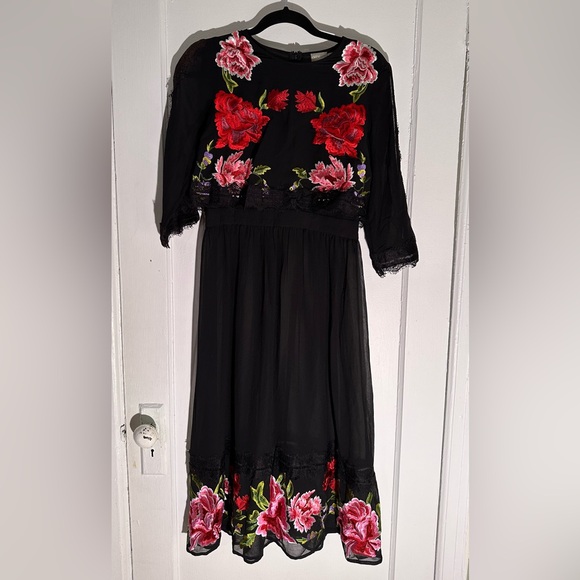 ASOS | Dresses | Asos Black Floral Midi Dress Size Us 4 | Poshmark